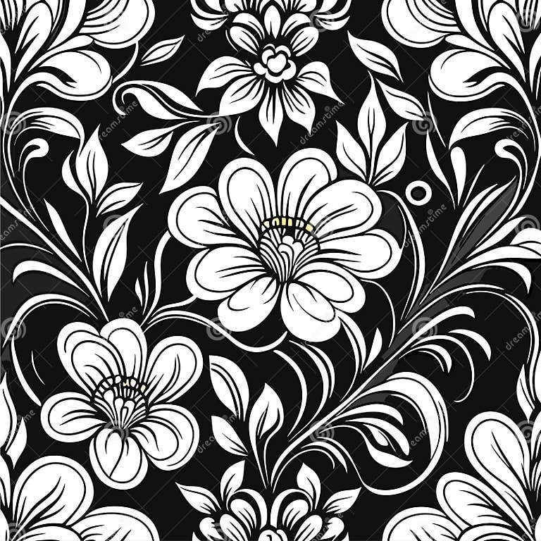 Floral Outline Pattern Seamless Design Background_053 Stock Vector ...