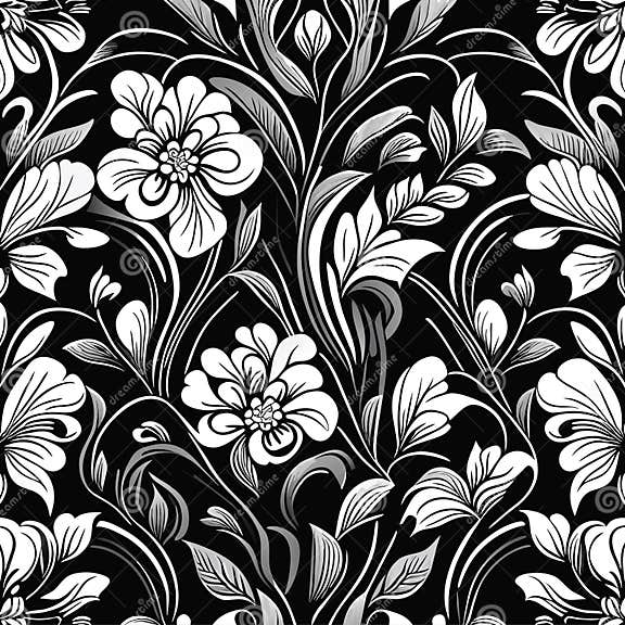 Floral Outline Pattern Seamless Design Background_063 Stock ...