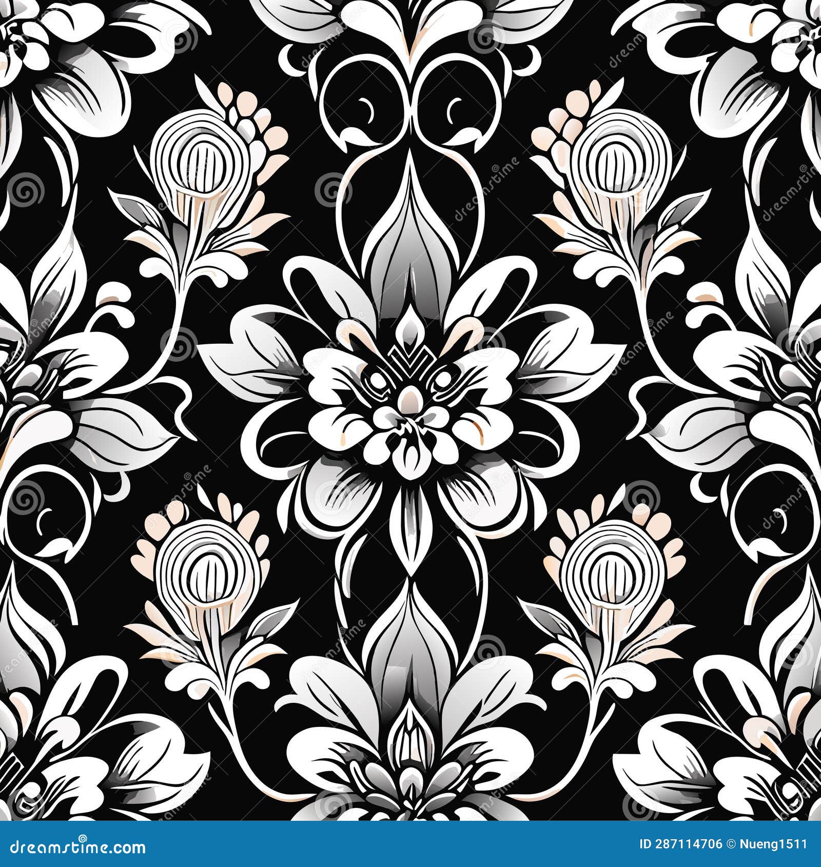 Floral Outline Pattern Seamless Design Background_066 Stock Vector ...