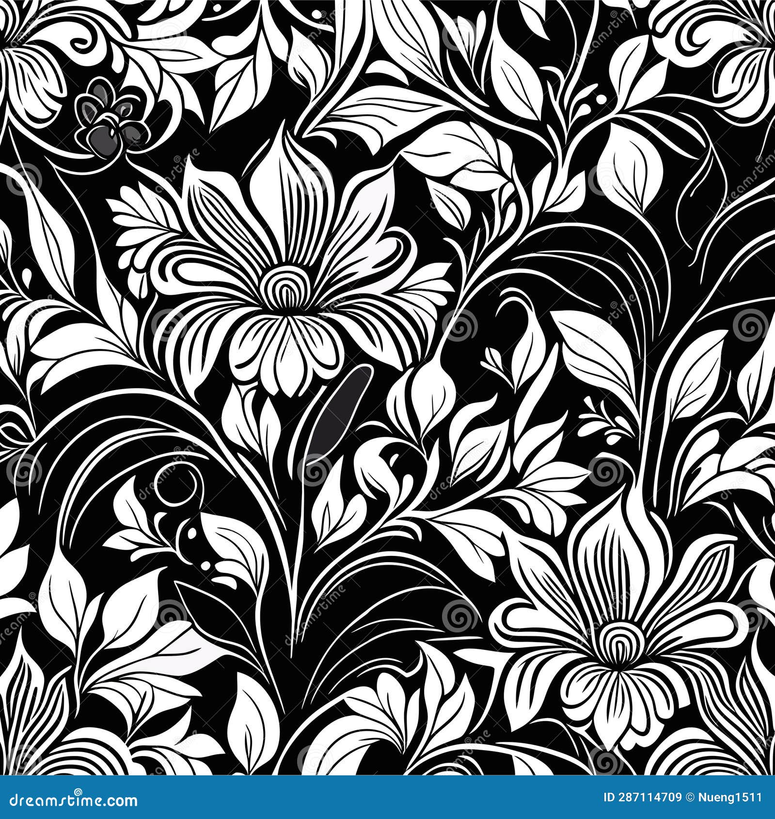 Floral Outline Pattern Seamless Design Background_067 Stock Vector ...
