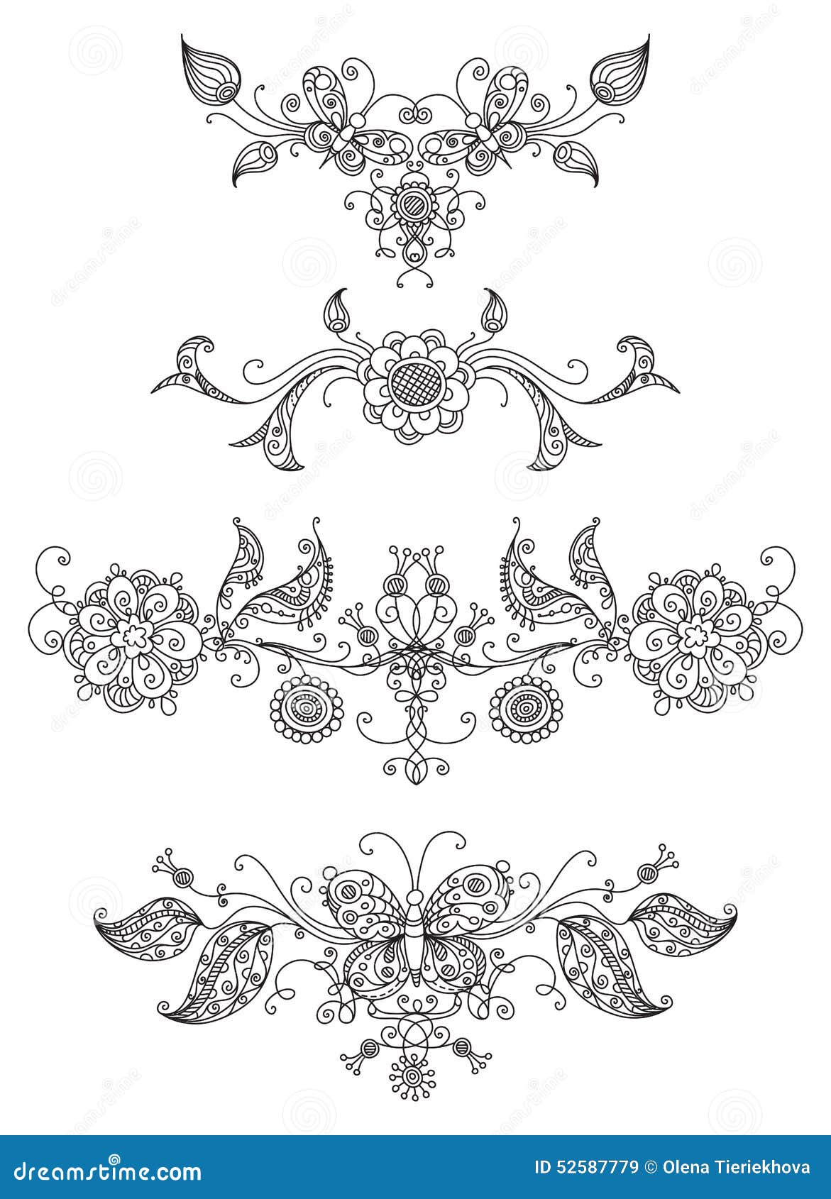Floral Page Dividers and Decorations. Stock Illustration - Illustration ...