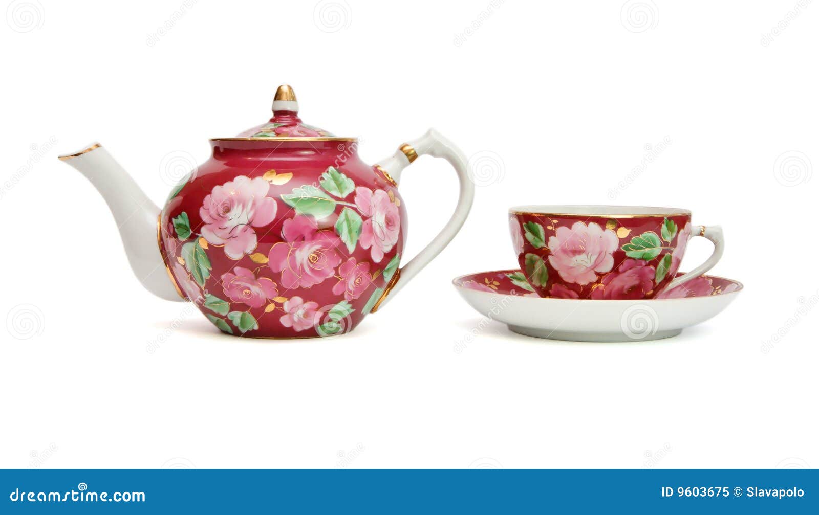 Floral-painted Tea Service Isolated Stock Image - Image of rose ...