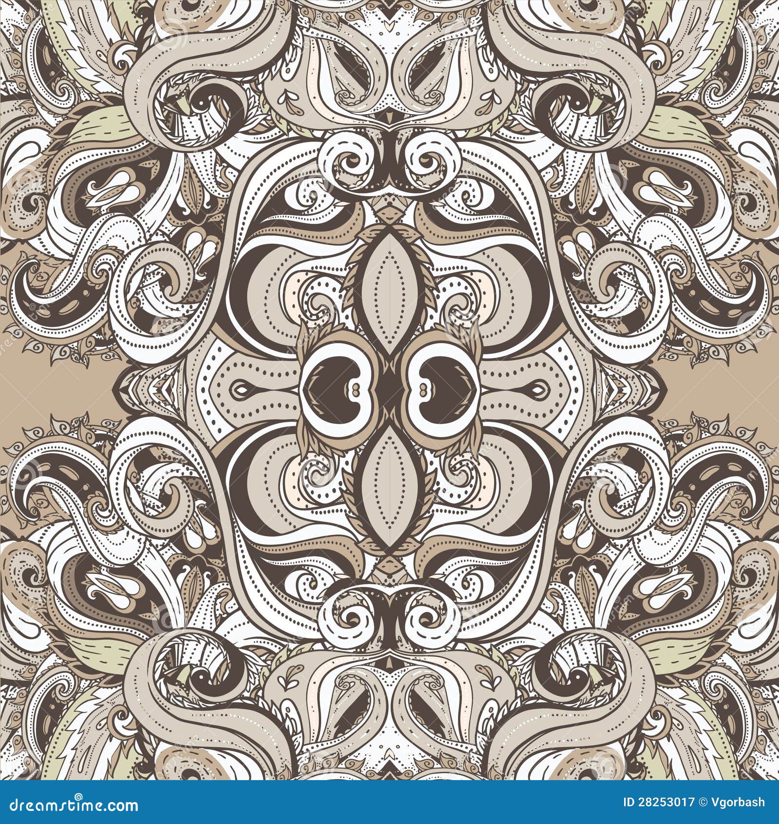 Floral Paisley Indian Brown Ornate Seamless Pattern Stock Illustration ...