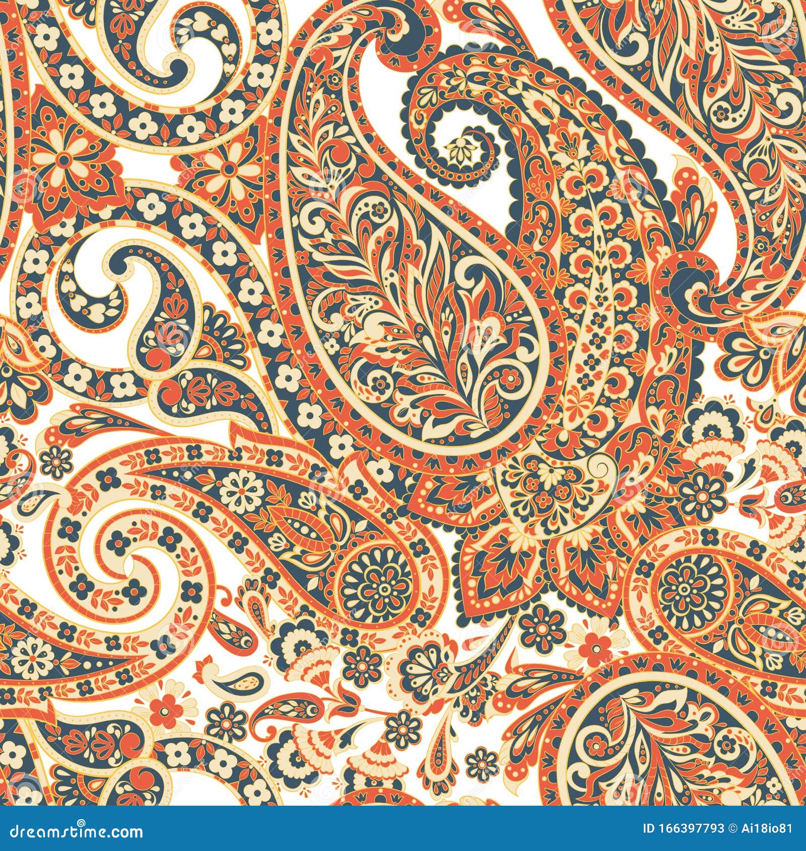 Floral Paisley Seamless Pattern Vector Illustration In Asian Textile
