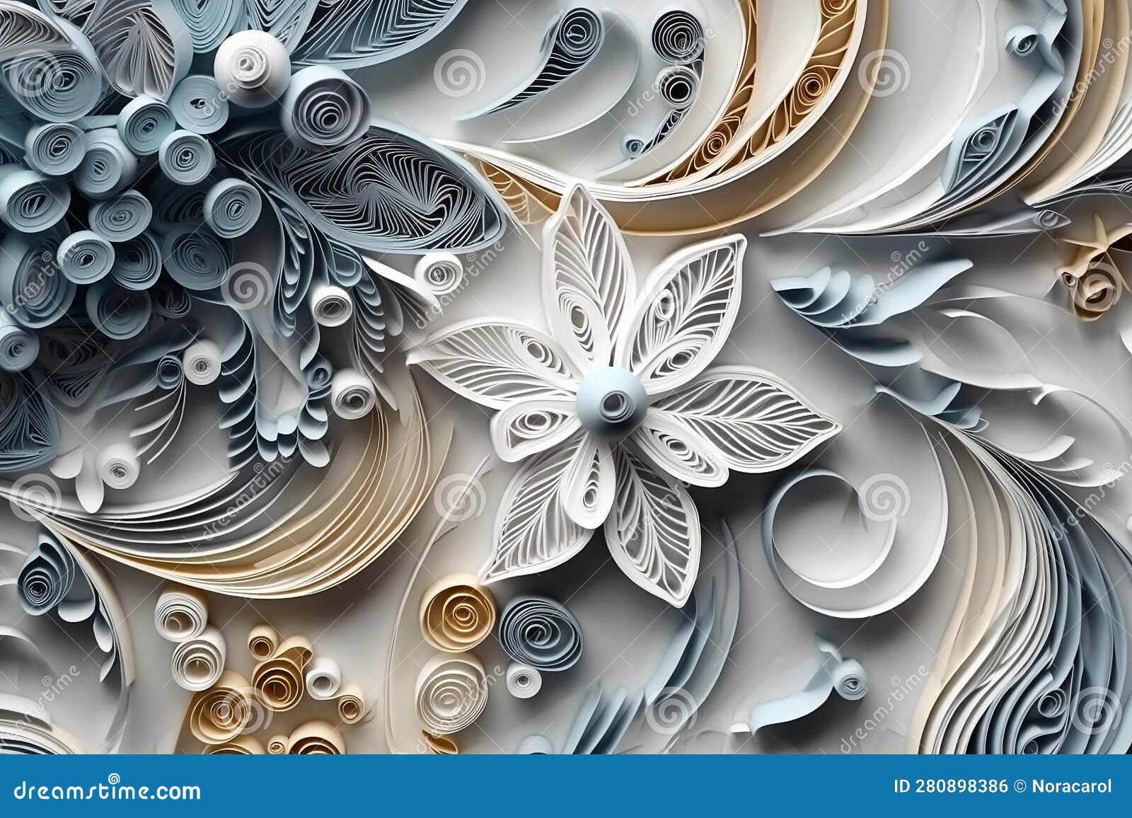 Paper Art Quilling Filigree Floral Vignette Sweet 3D Render Papercraft ...