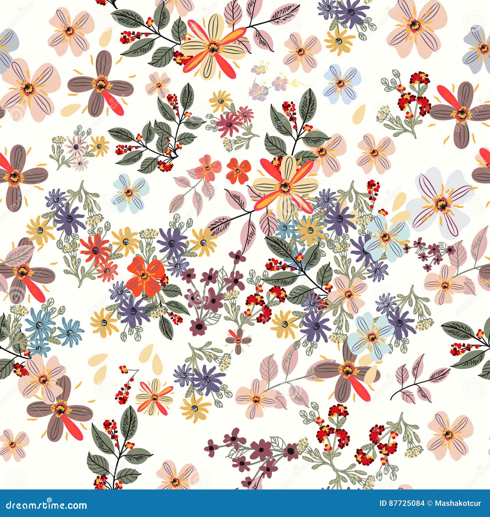 Floral Pastel Color Pattern with Spring Flowers. Cute Design Sty Stock ...