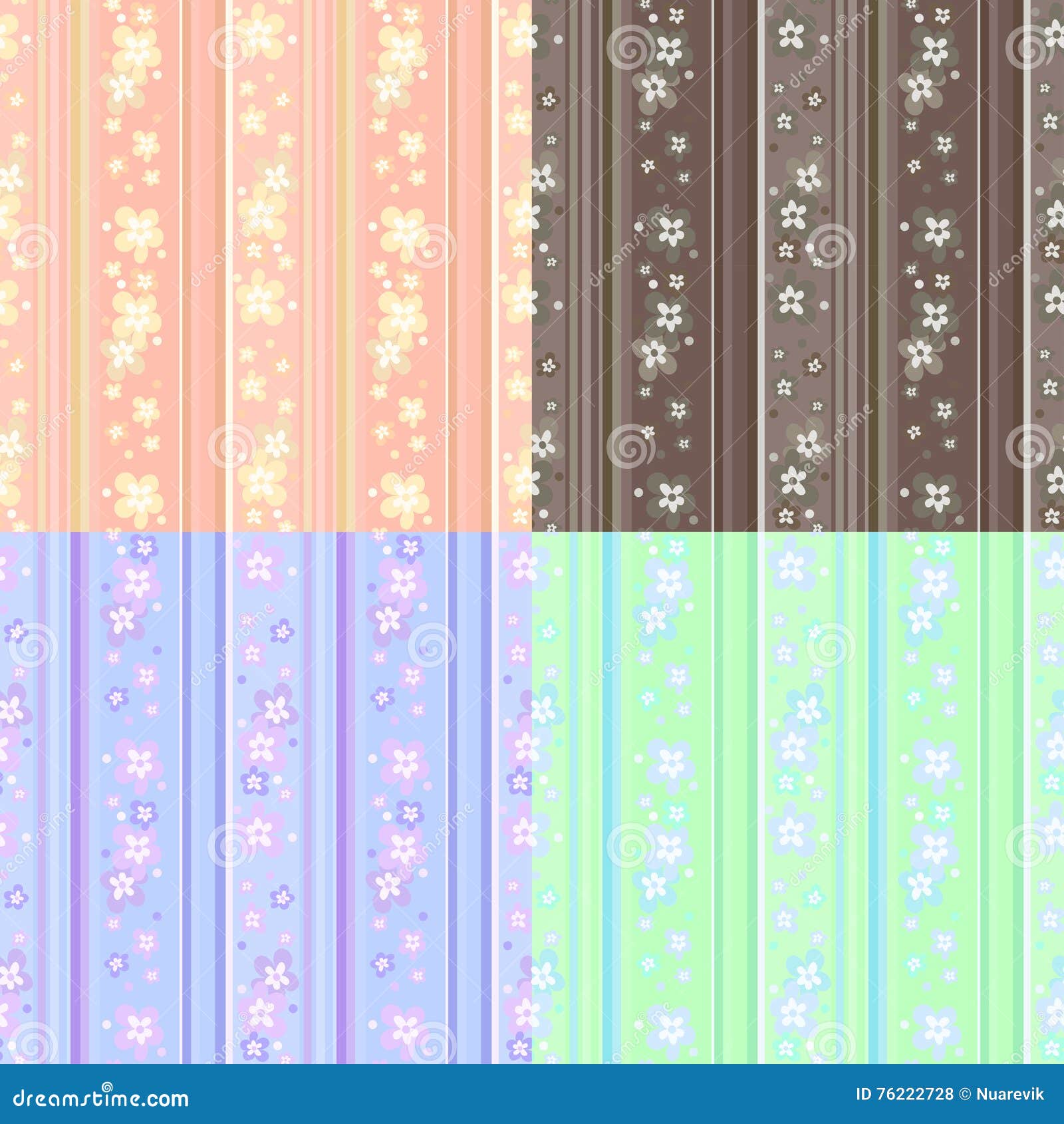 Floral Pastel Seamless Patterns Set Stock Illustration - Illustration ...