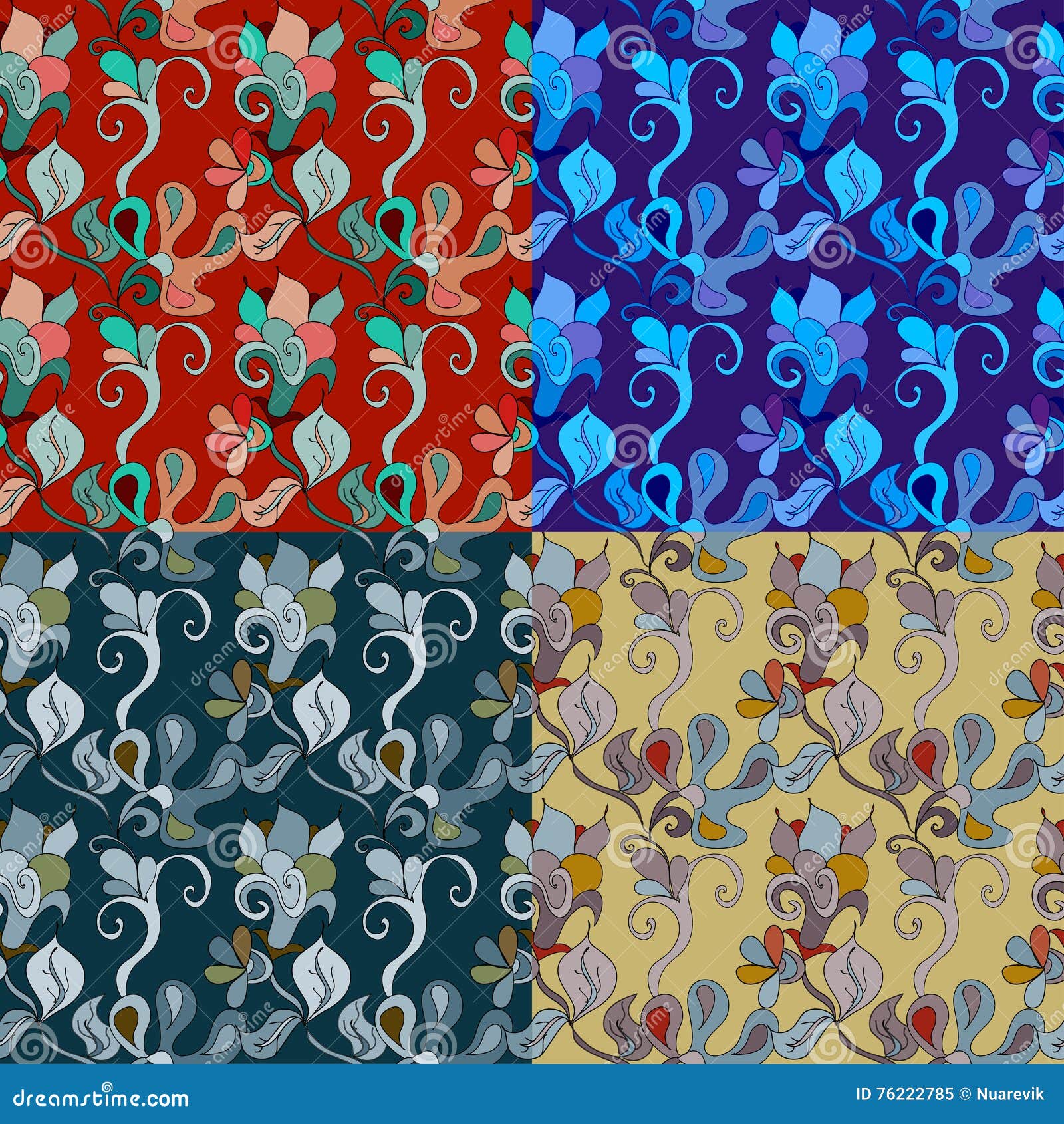 Floral Pastel Seamless Patterns Set Stock Illustration - Illustration ...