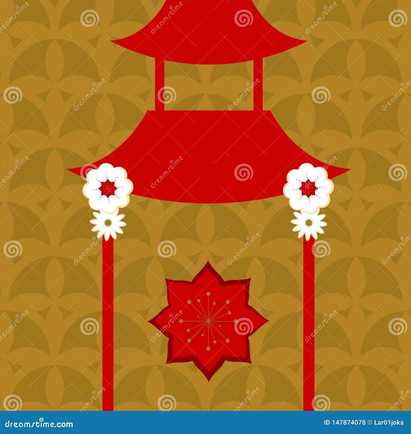 Floral Pattern Background with a Japanese Temple Stock Vector ...