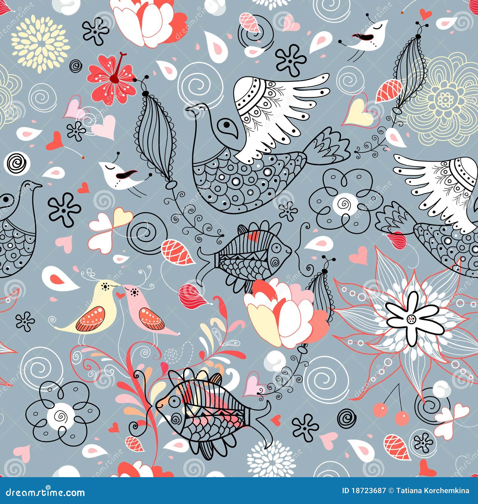 Floral pattern with birds stock vector. Illustration of happy - 18723687