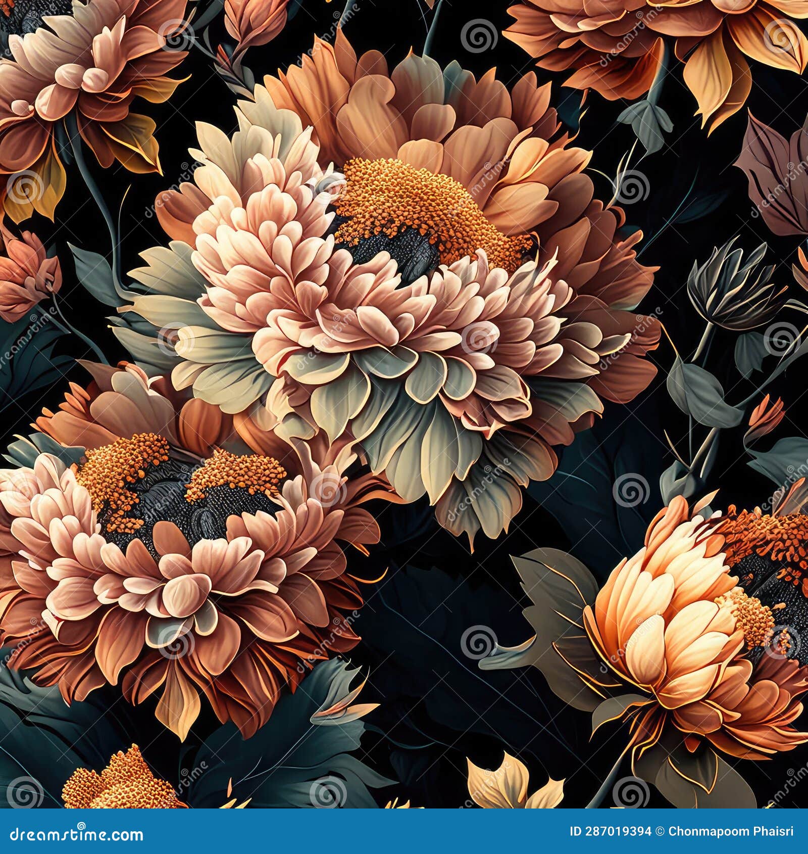 Floral Pattern on a Black Background. Flower Pattern. Floral Pattern ...