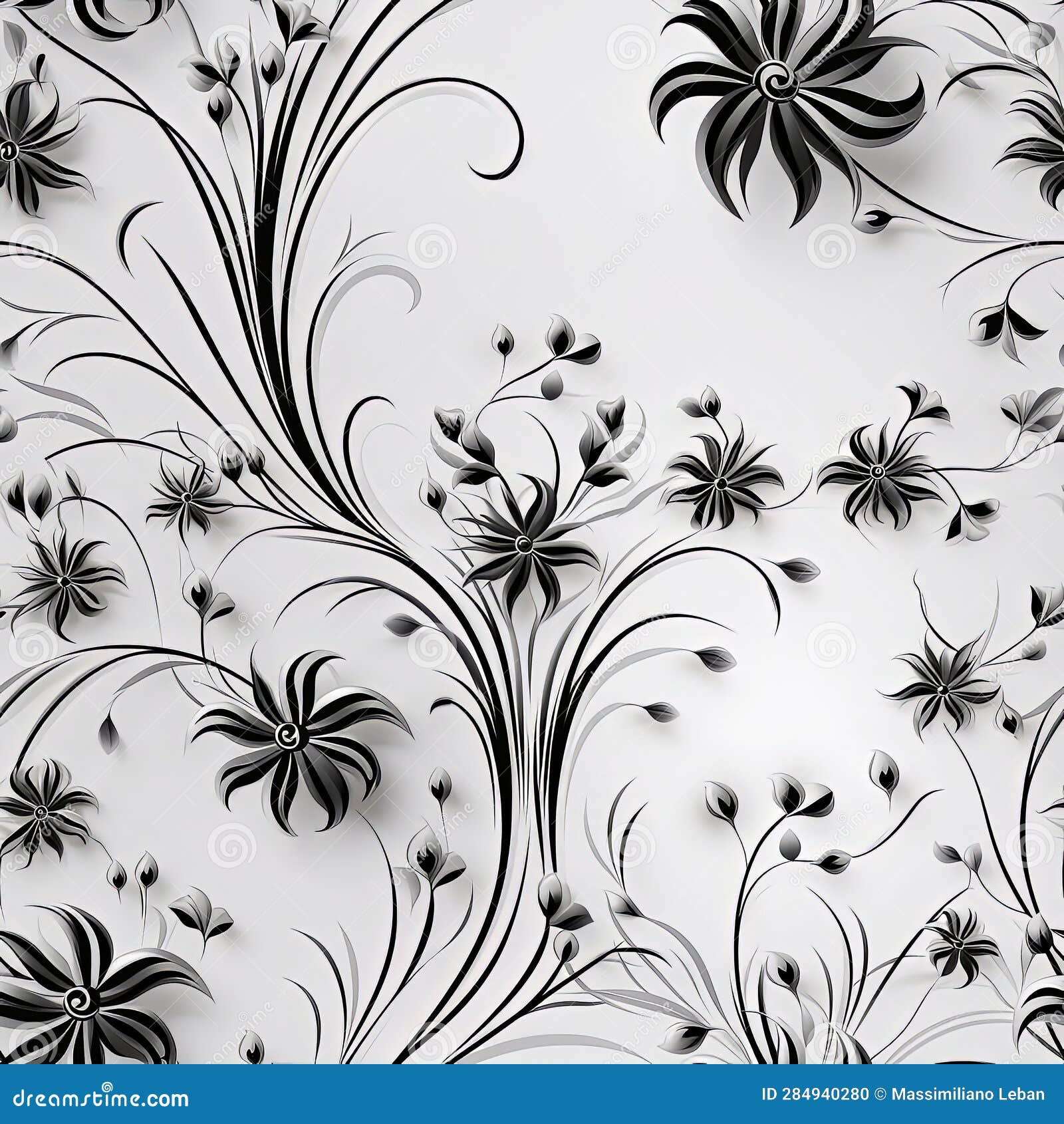 Floral Pattern with Black Flowers. Tile Stock Illustration ...