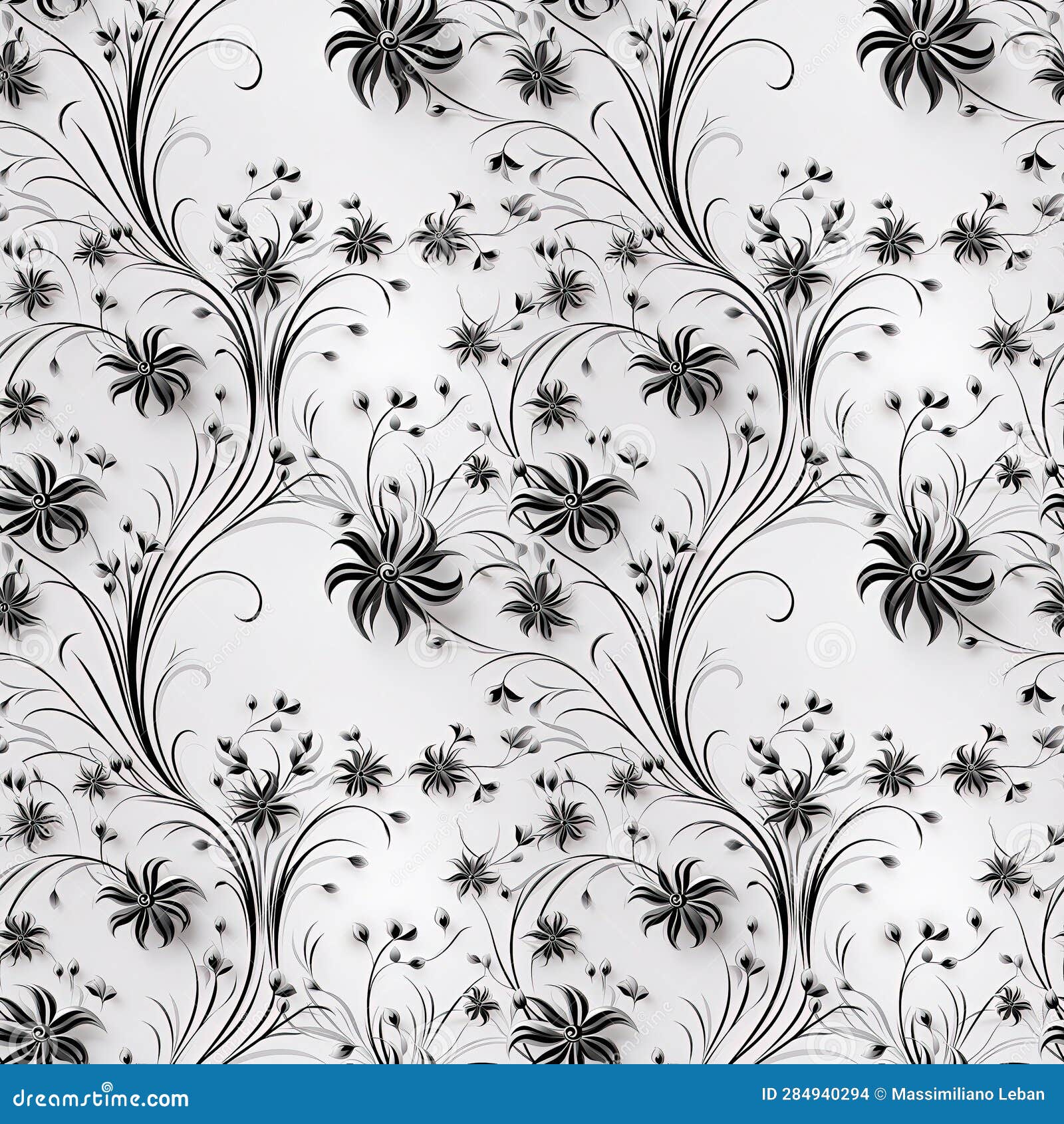 Floral Pattern with Black Flowers. Tile Stock Illustration ...
