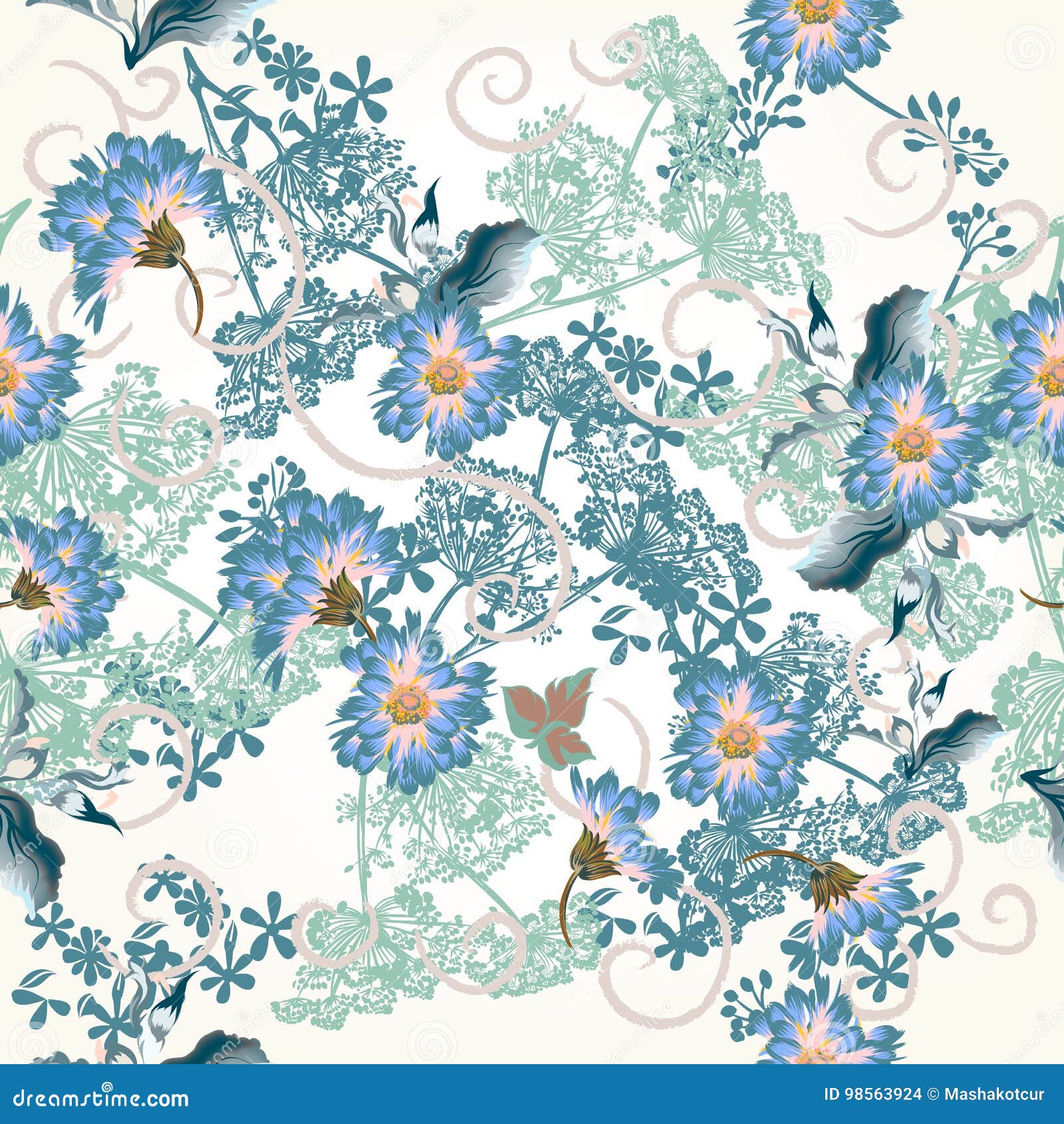 Floral Pattern with Blue Flowers Stock Vector - Illustration of pretty ...