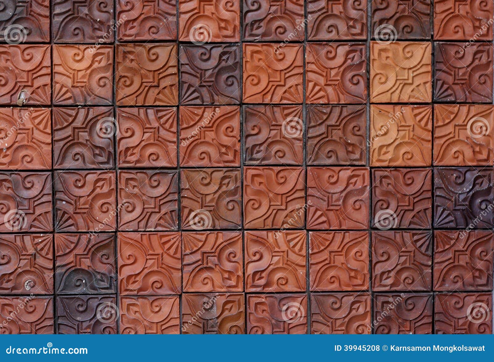 Floral Pattern Clay Brick Wall Stock Photo - Image of floral, culture ...