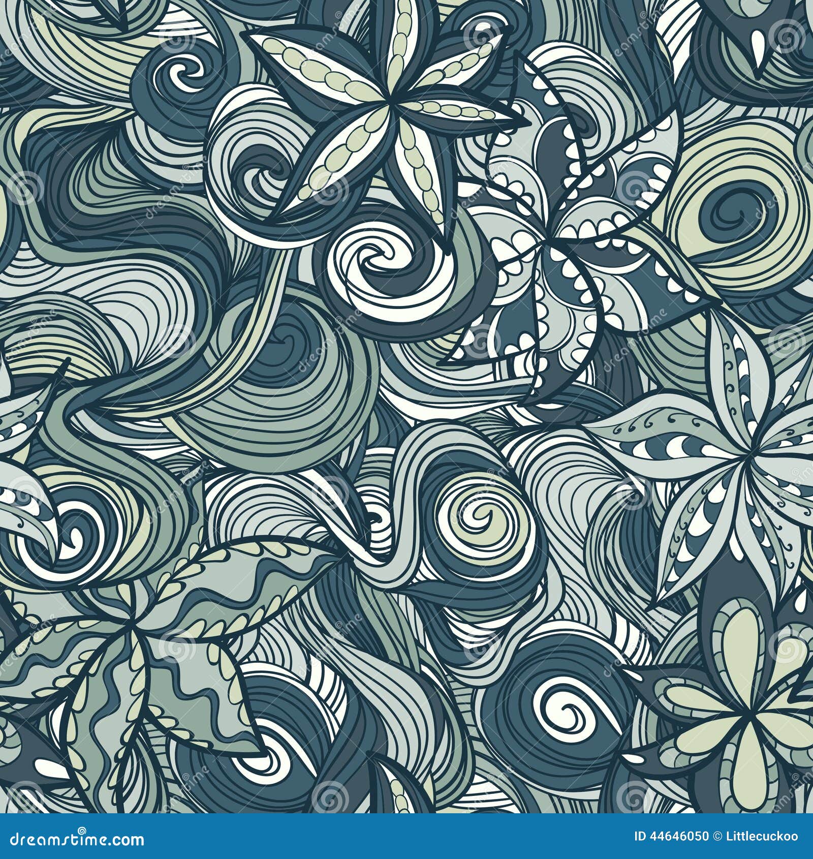 Floral Pattern with Colorful Blooming Flowers and Waves Stock Vector ...