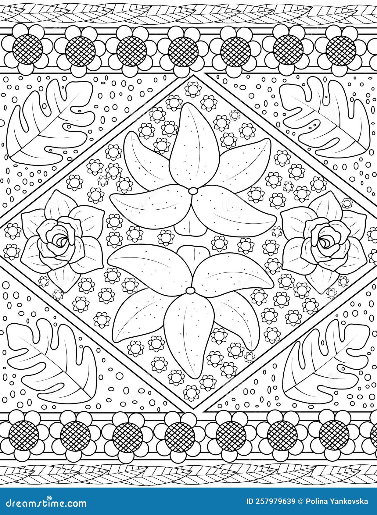 Floral Pattern Coloring Page for Adult Stock Illustration ...