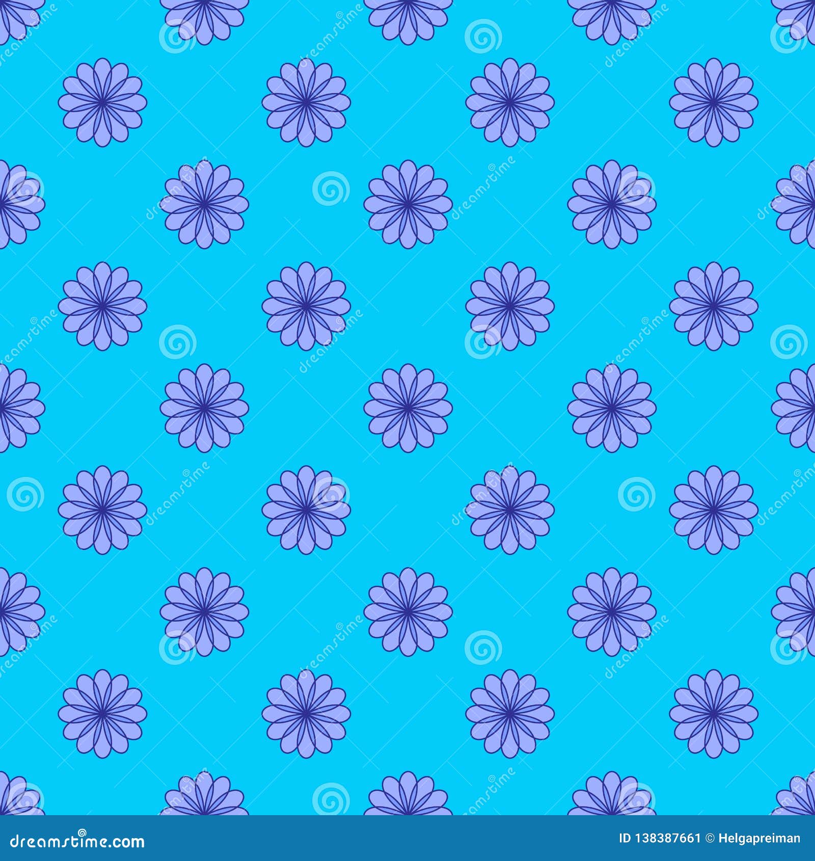 Floral Pattern on the Cyan Background Stock Illustration - Illustration ...
