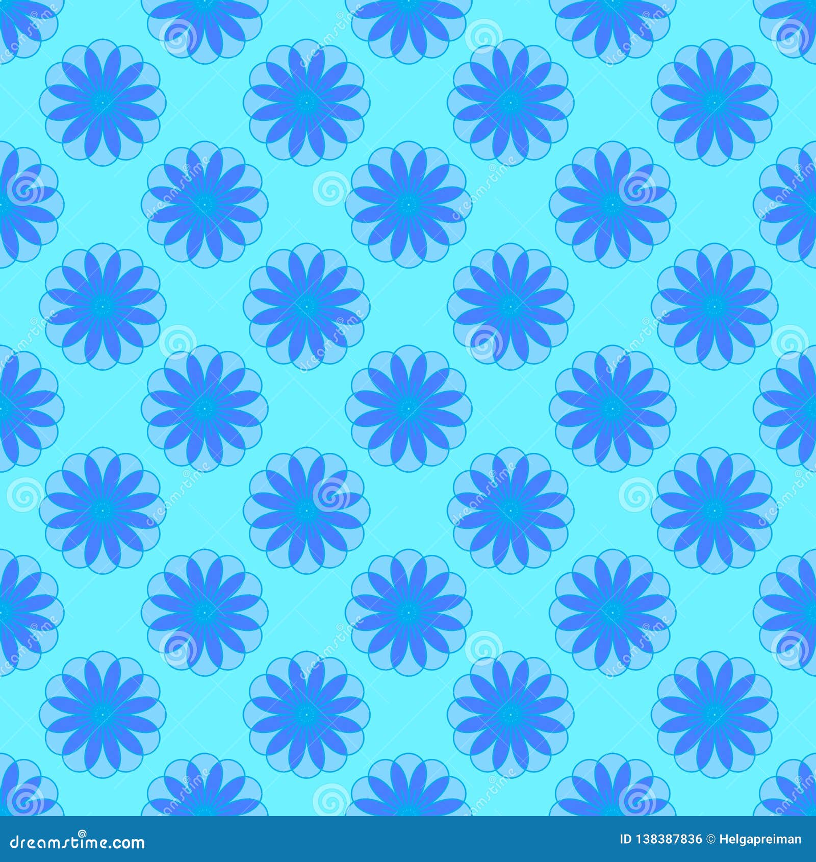 Floral Pattern on the Cyan Background Stock Illustration - Illustration ...