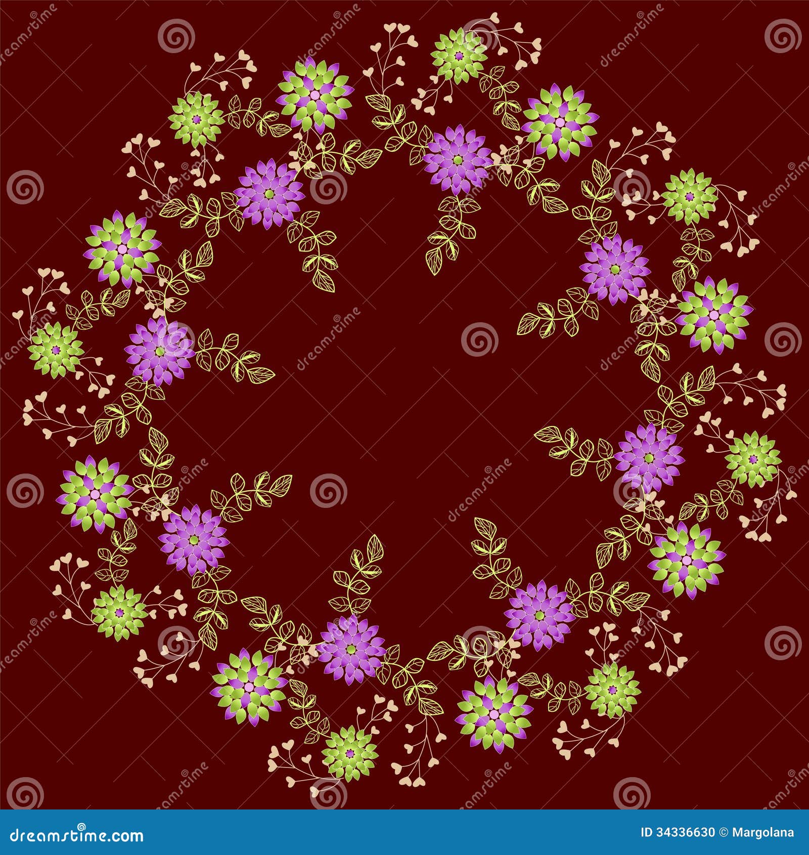 Floral Pattern on Dark Red Backgruond Stock Vector - Illustration of ...