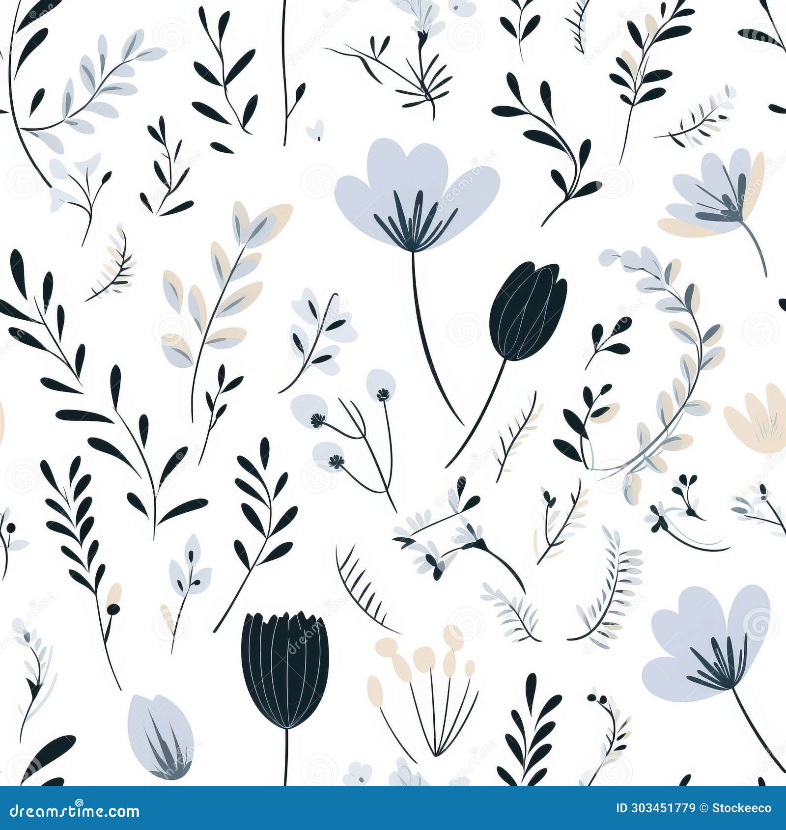 Minimalistic Floral Botanical Pattern on White Background Stock ...