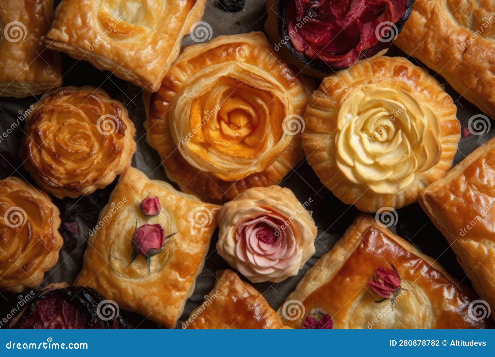 Floral Pattern On Flaky Puff Pastries And Turnovers Stock Photography ...