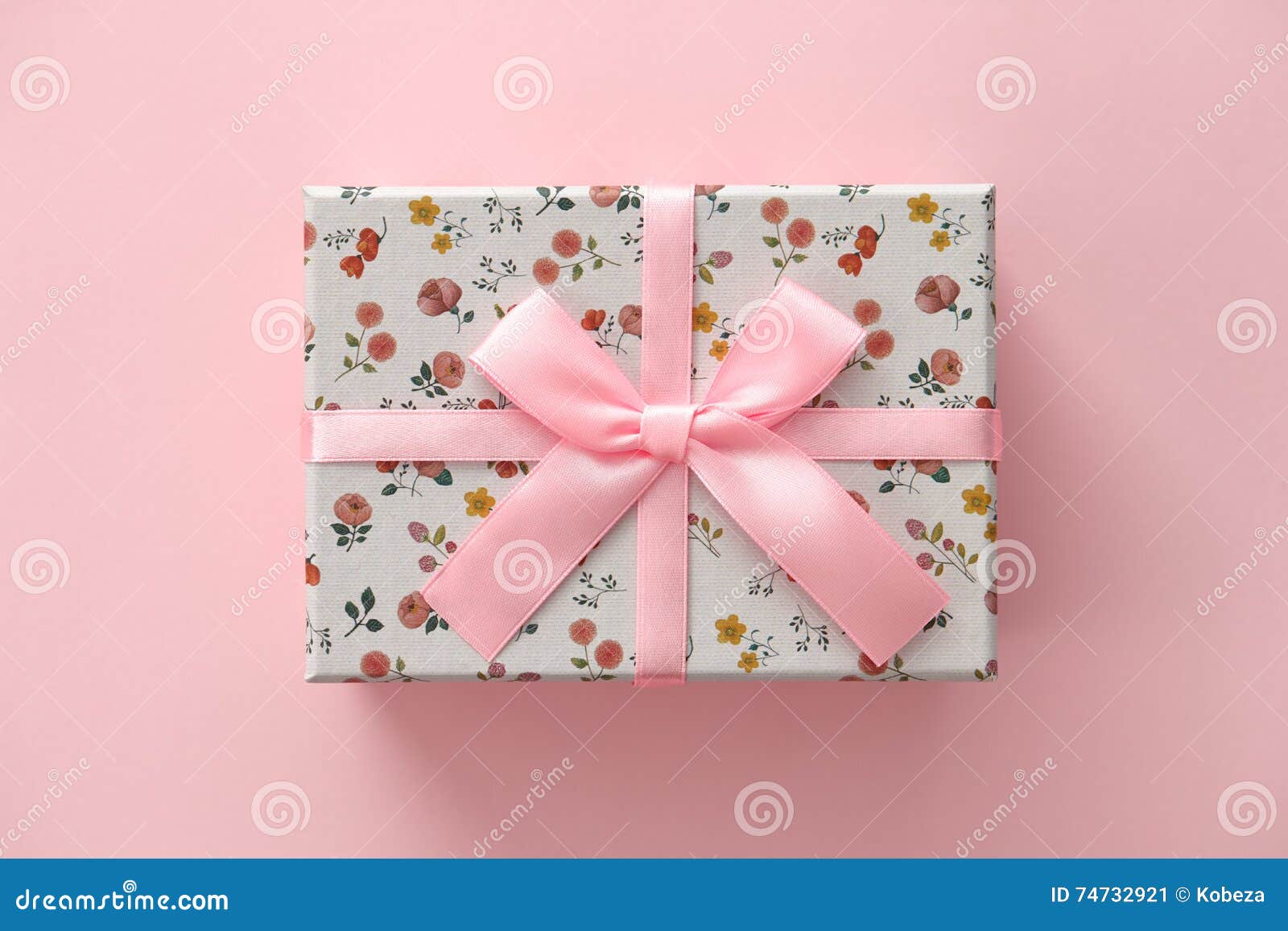 Floral Pattern Gift Box on Pink Background Stock Image - Image of ...