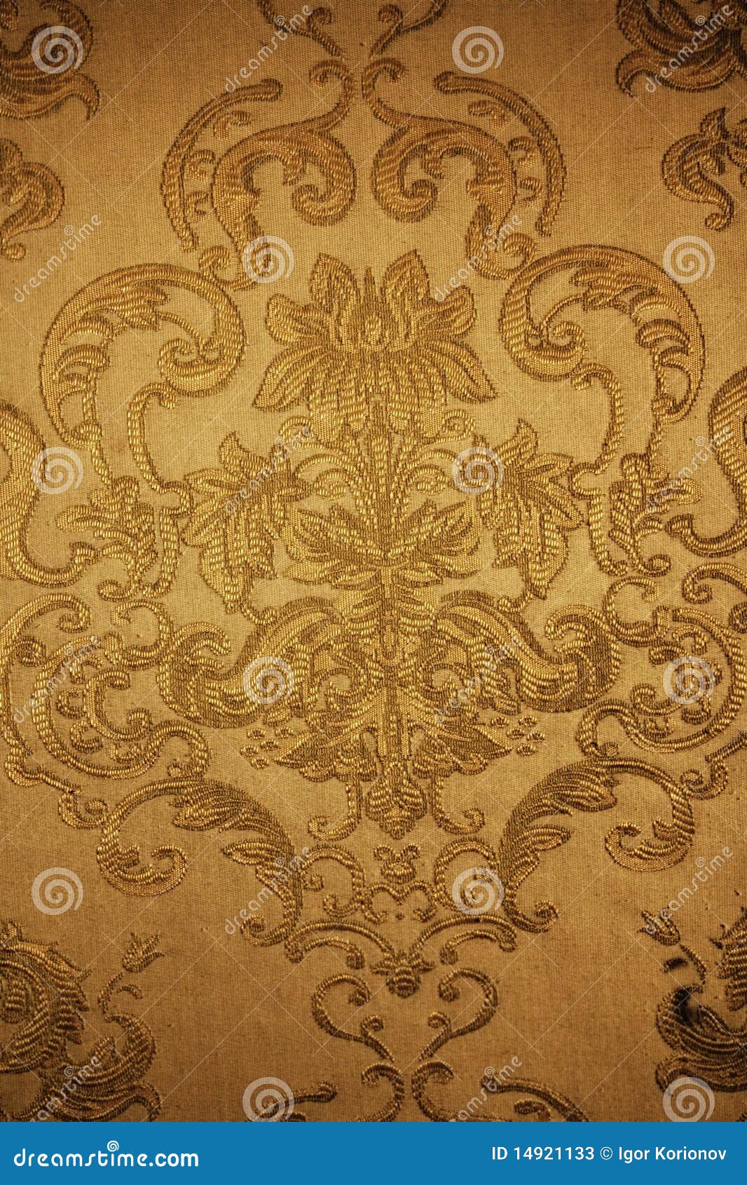 Floral Pattern on Golden Fabric Stock Image - Image of bright, material ...
