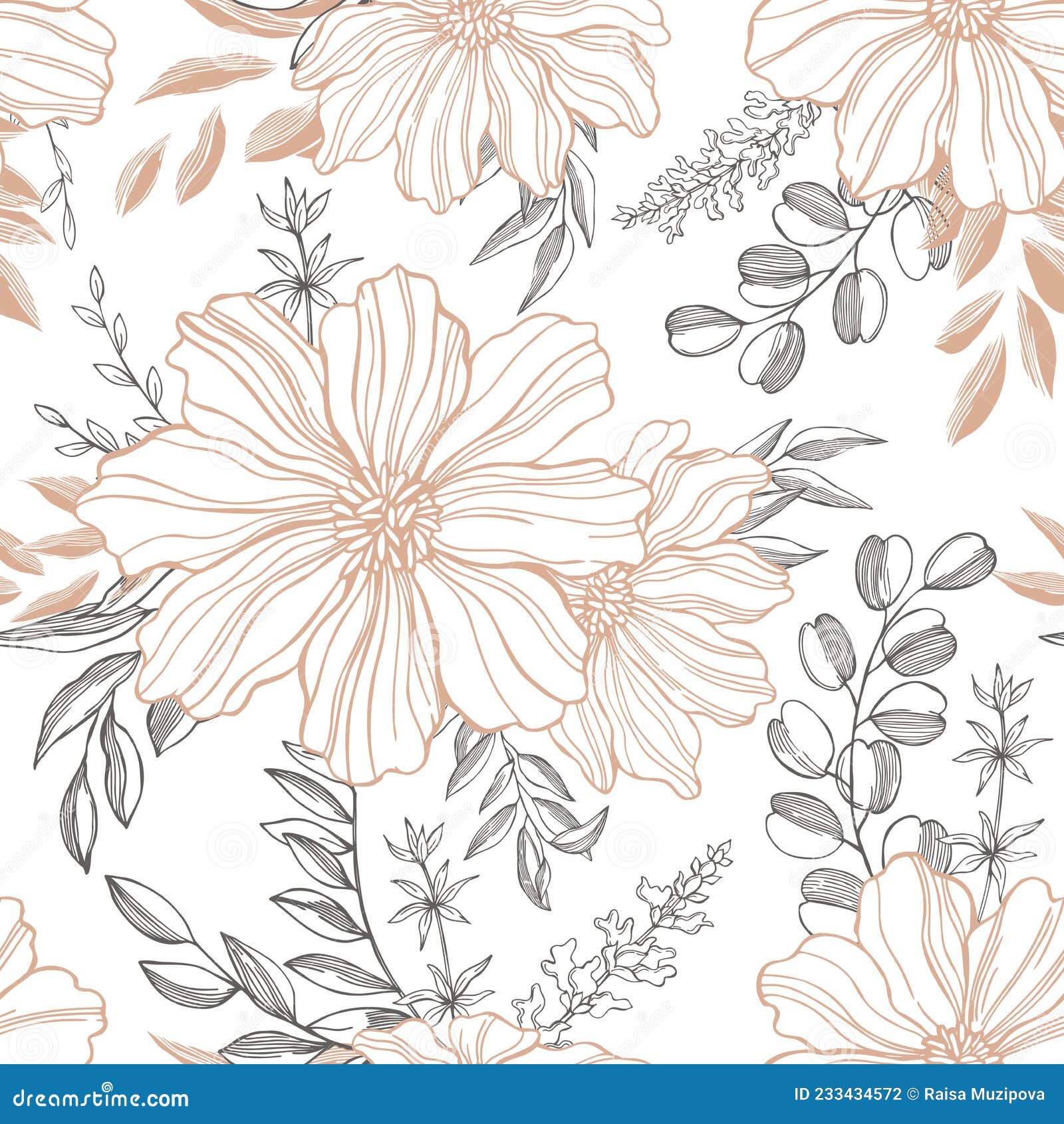 Floral Pattern with Graphic Flowers Stock Vector - Illustration of cute ...
