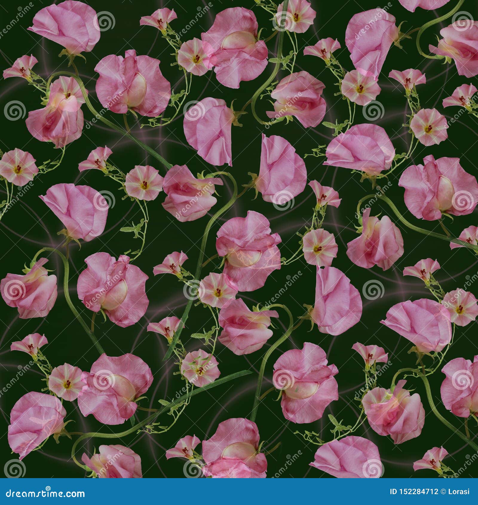 Floral Pattern on a Green Background Stock Illustration - Illustration ...