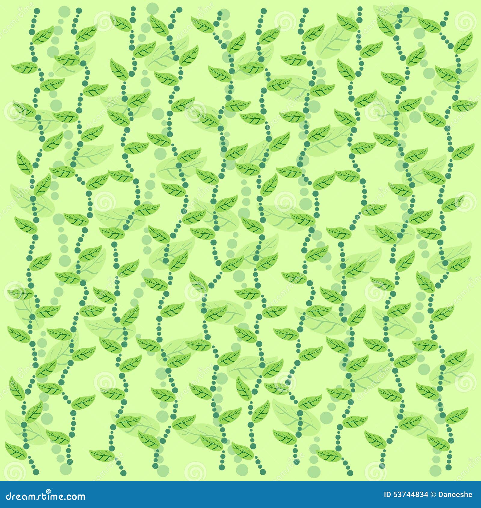 Floral Pattern in Green Tones with Leaves on Stems in Form of Beads ...