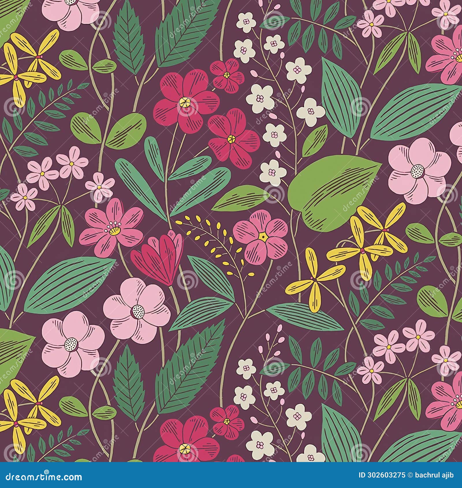 Floral Pattern with Matching Colors Stock Illustration - Illustration ...