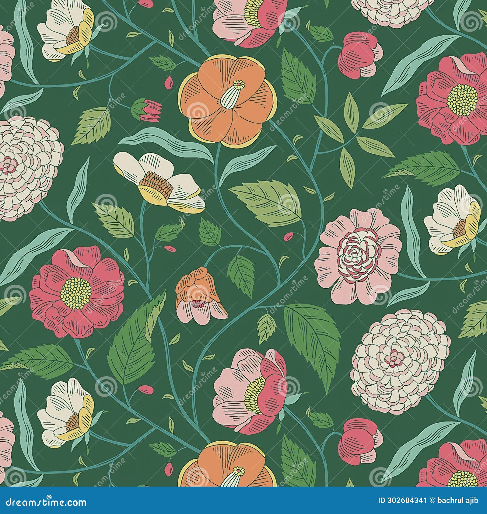 Floral Pattern with Matching Colors Stock Illustration - Illustration ...