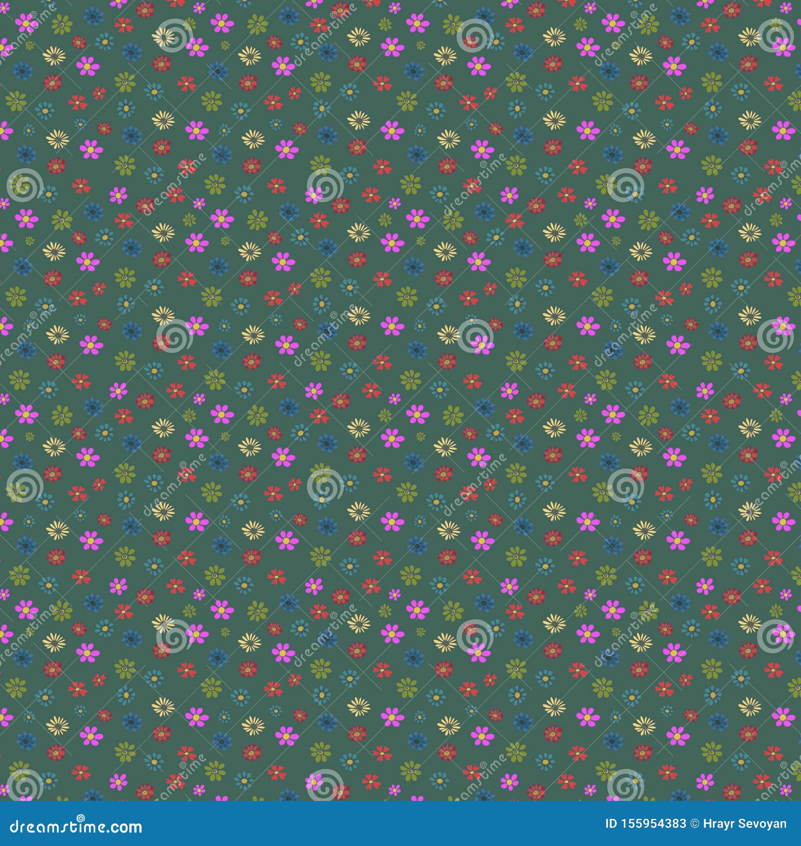 Floral Pattern, Multi-colored Flowers on a Green Background, Seamless ...