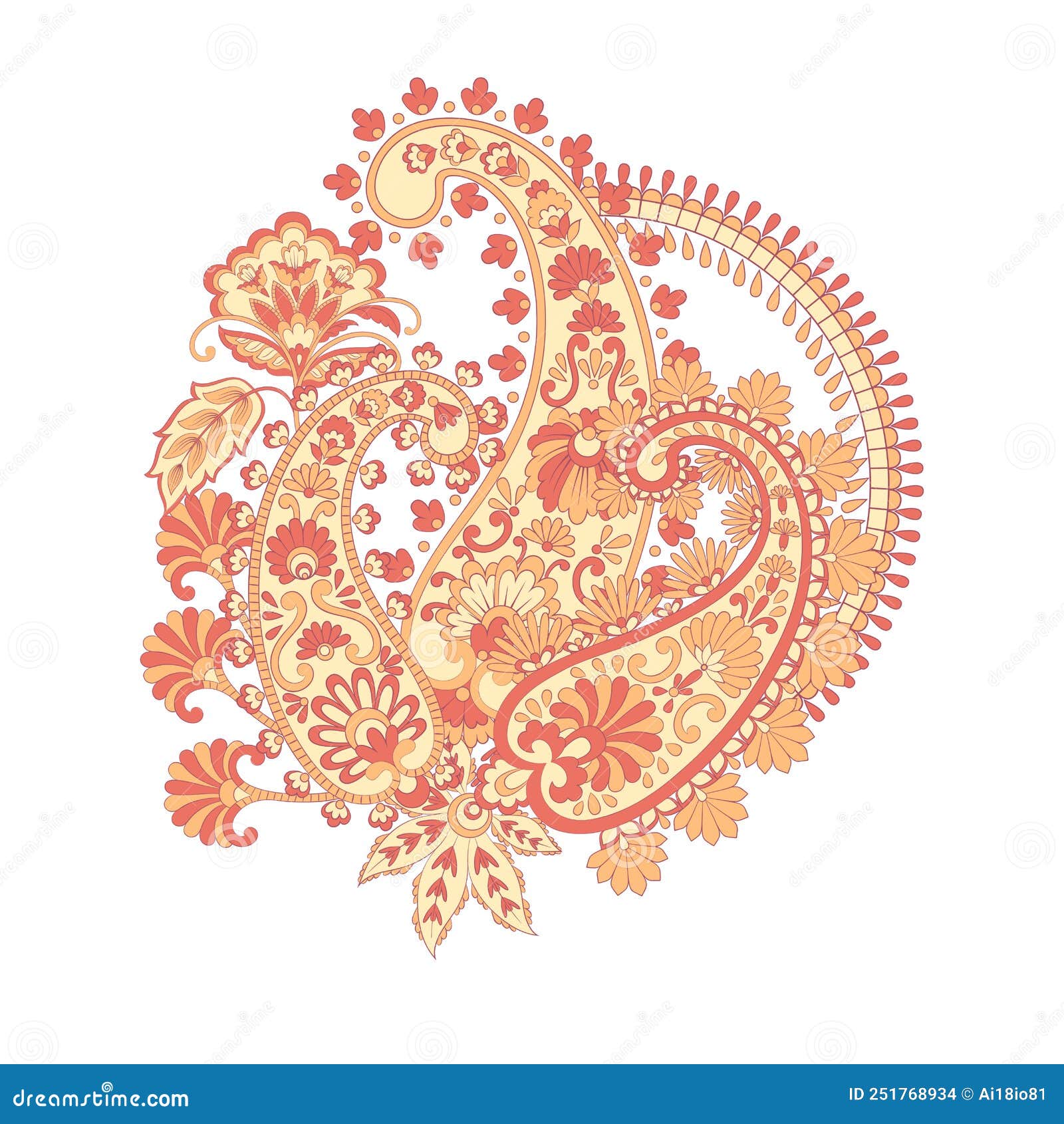 Floral Pattern with Paisley Ornament. Vector Illustration Stock ...