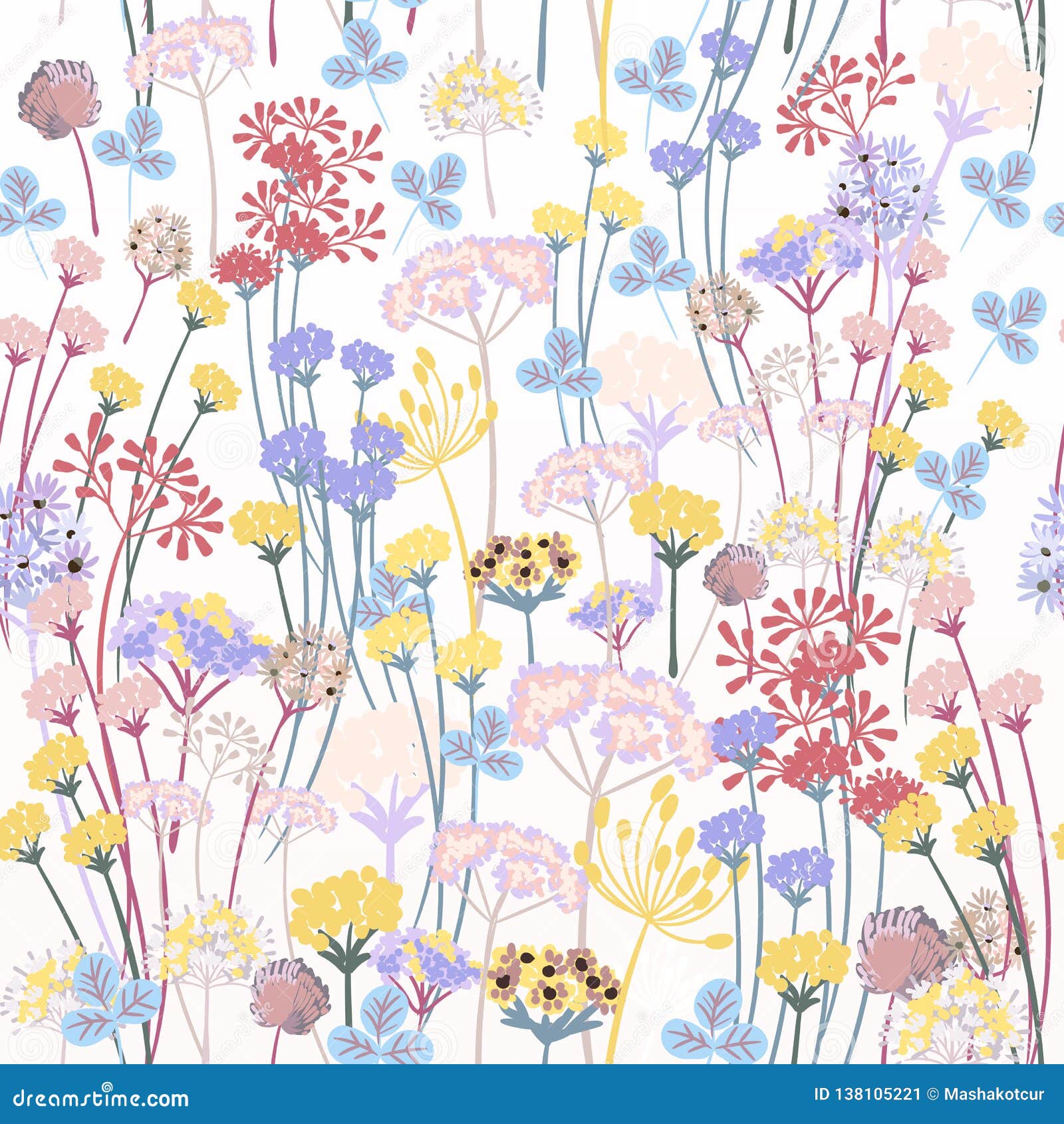 Floral Pattern with Plants in Rustic Country Style Stock Vector ...