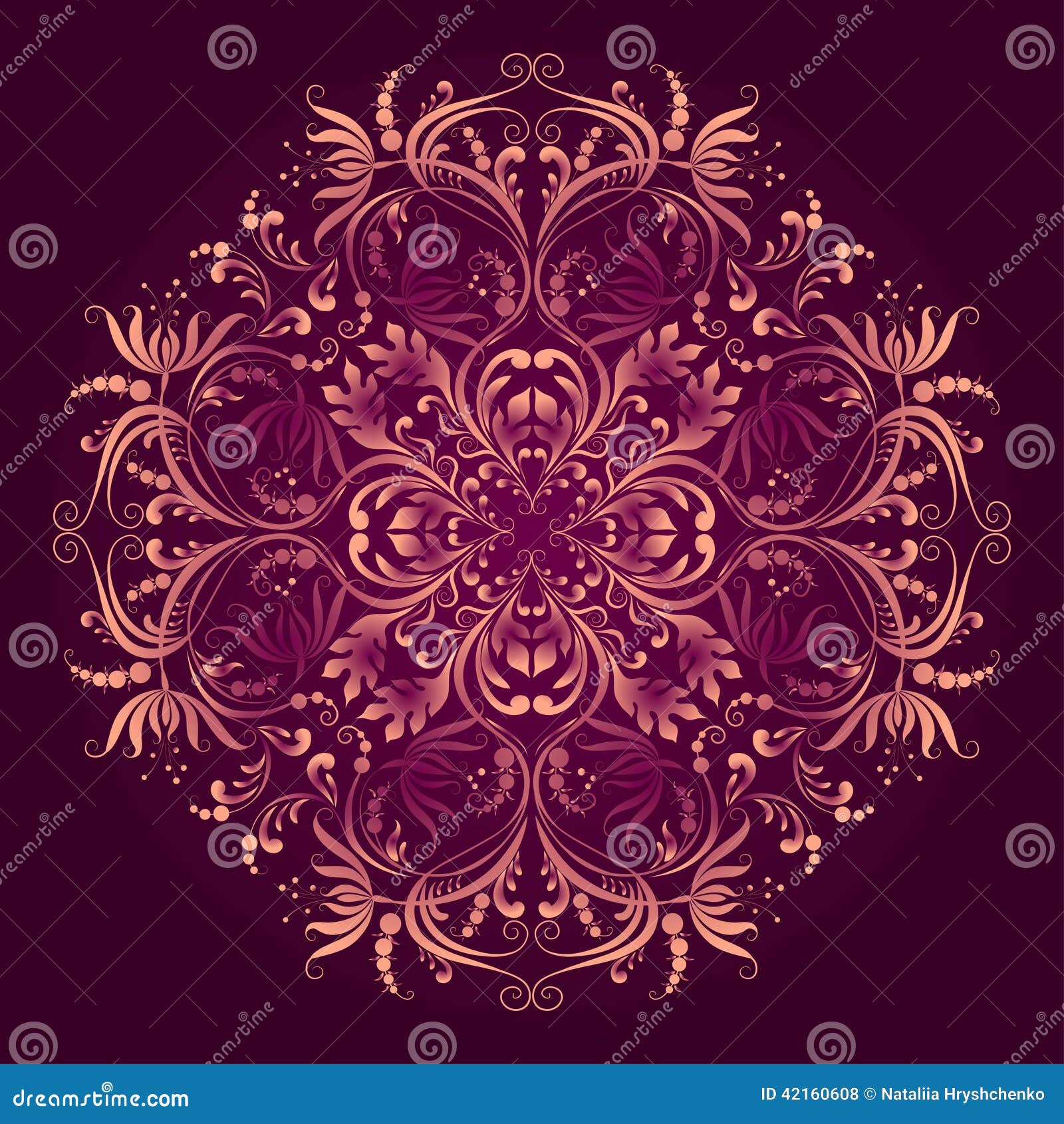 Floral Pattern with Round Damask Ornament Stock Vector - Illustration ...