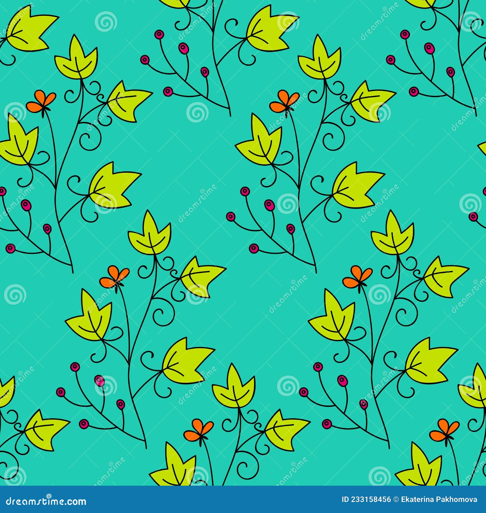 Tile Seamless Floral Pattern with Branches and Leaves. Natural ...