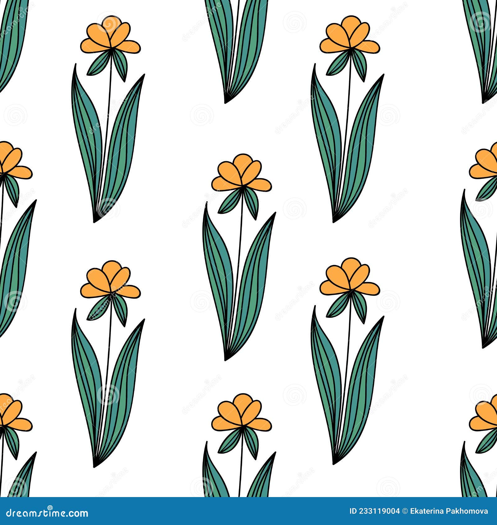 Floral Seamless Pattern with Yellow Doodle Flowers. Stock Vector ...