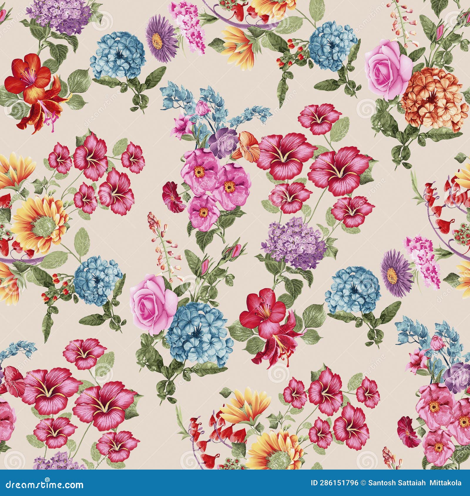 Floral Pattern with Shading Technique, Beautiful Little Flower and Leaf ...