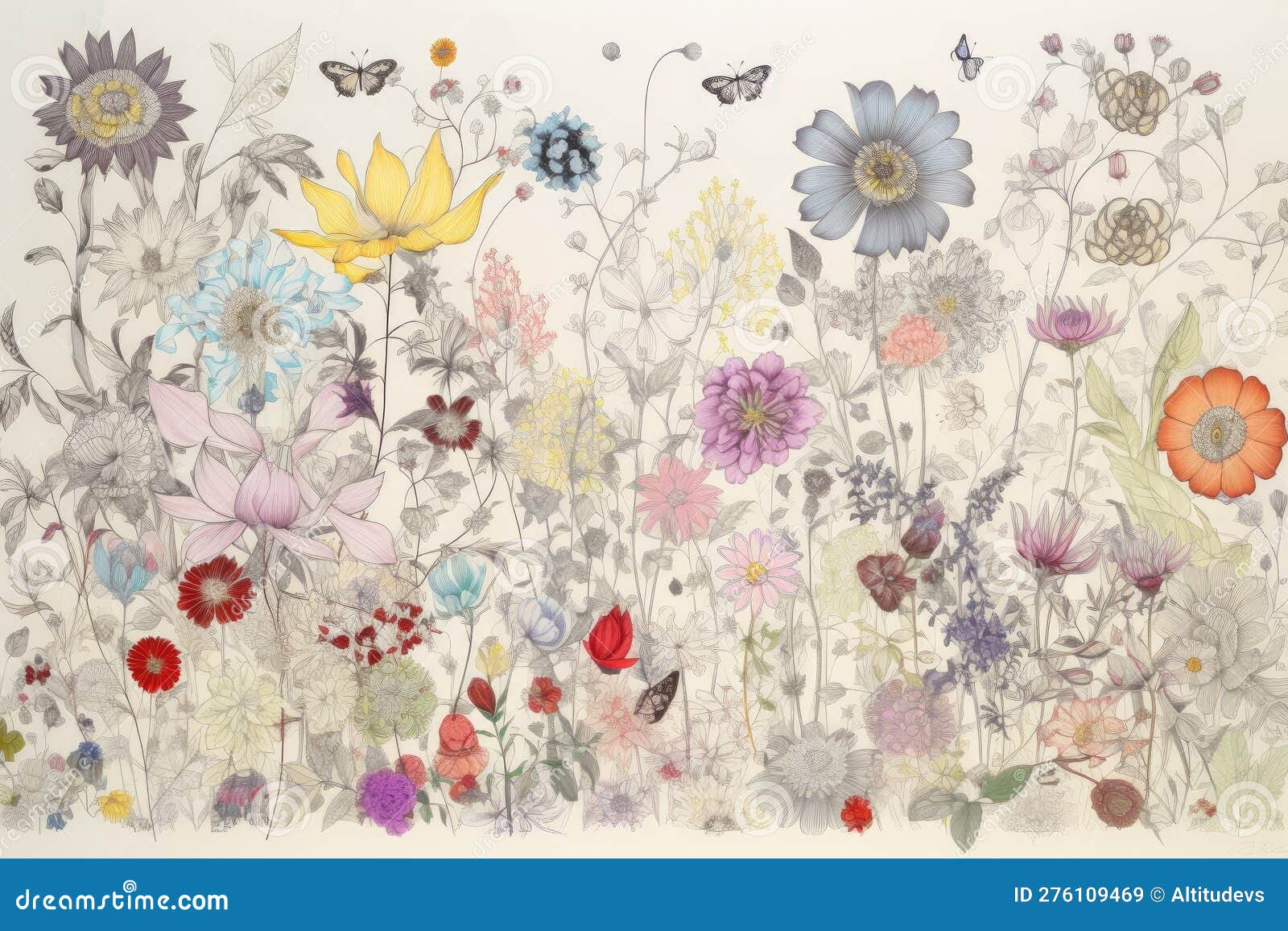 Floral Pattern on Sheet of Paper, with Illustration of Different ...