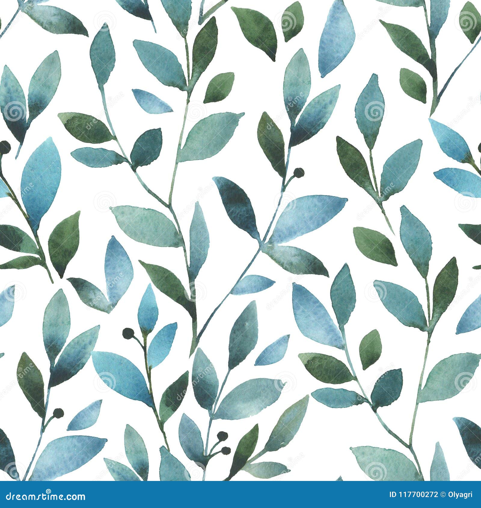 Floral Pattern with Watercolor Leaves Stock Illustration - Illustration ...