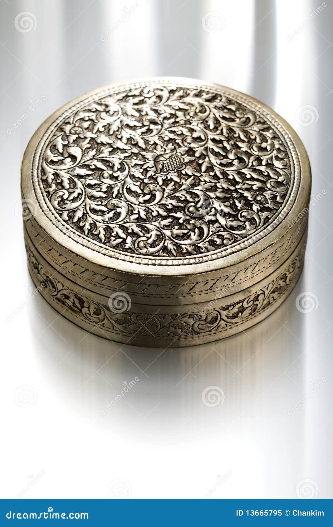 Floral Patterned Antique Metal Case Stock Image - Image of silver ...