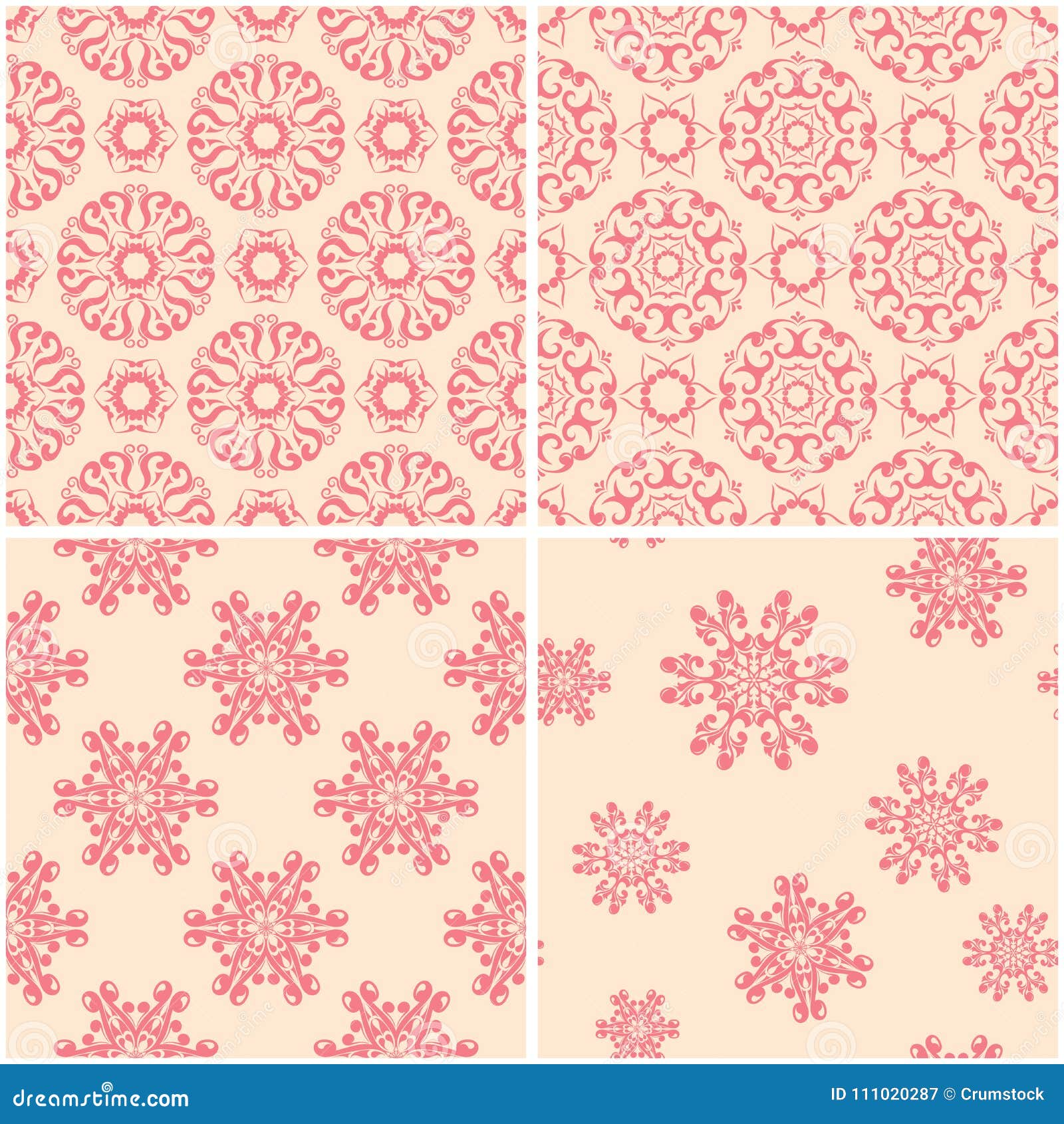 Floral Patterns. Set of Beige and Red Seamless Backgrounds Stock Vector ...