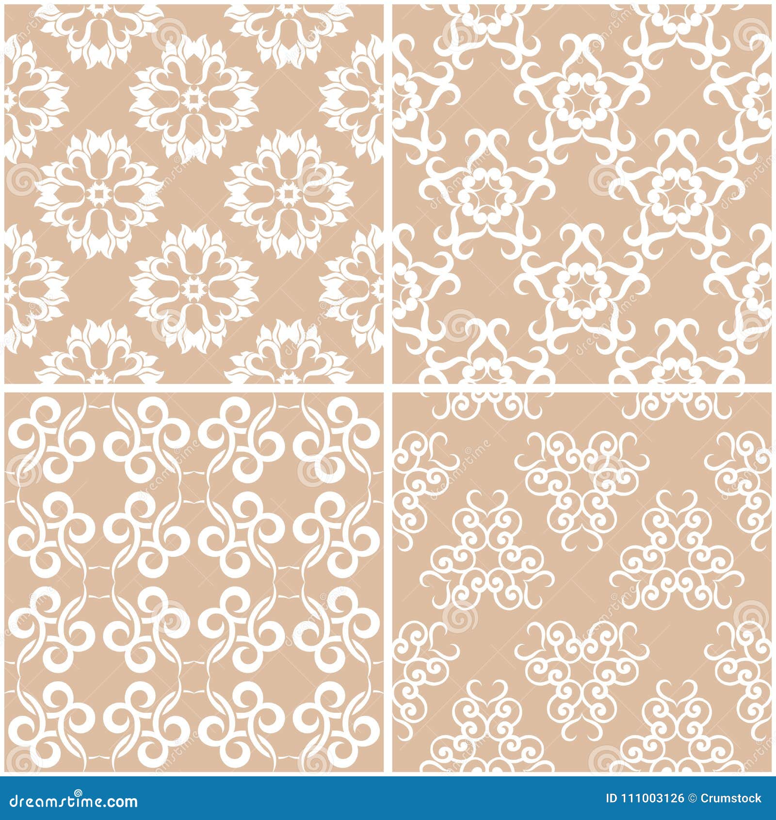 Floral Patterns. Set of Beige and White Seamless Backgrounds Stock ...