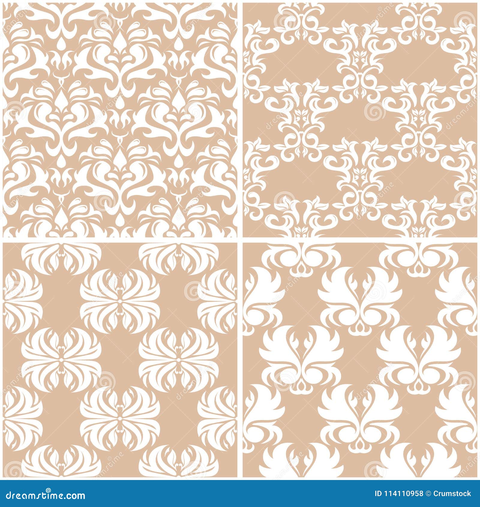 Floral Patterns. Set of Beige and White Seamless Backgrounds Stock ...