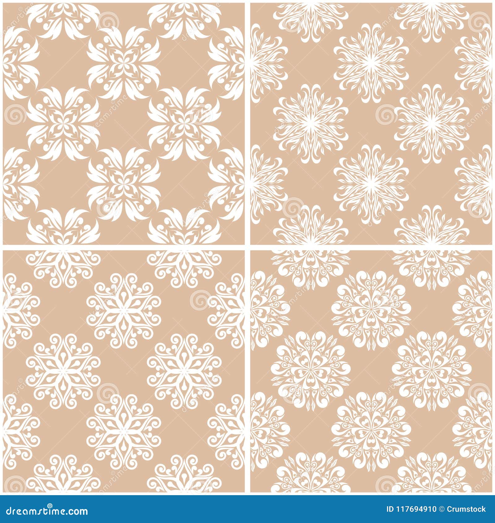 Floral Patterns. Set of Beige and White Seamless Backgrounds Stock ...