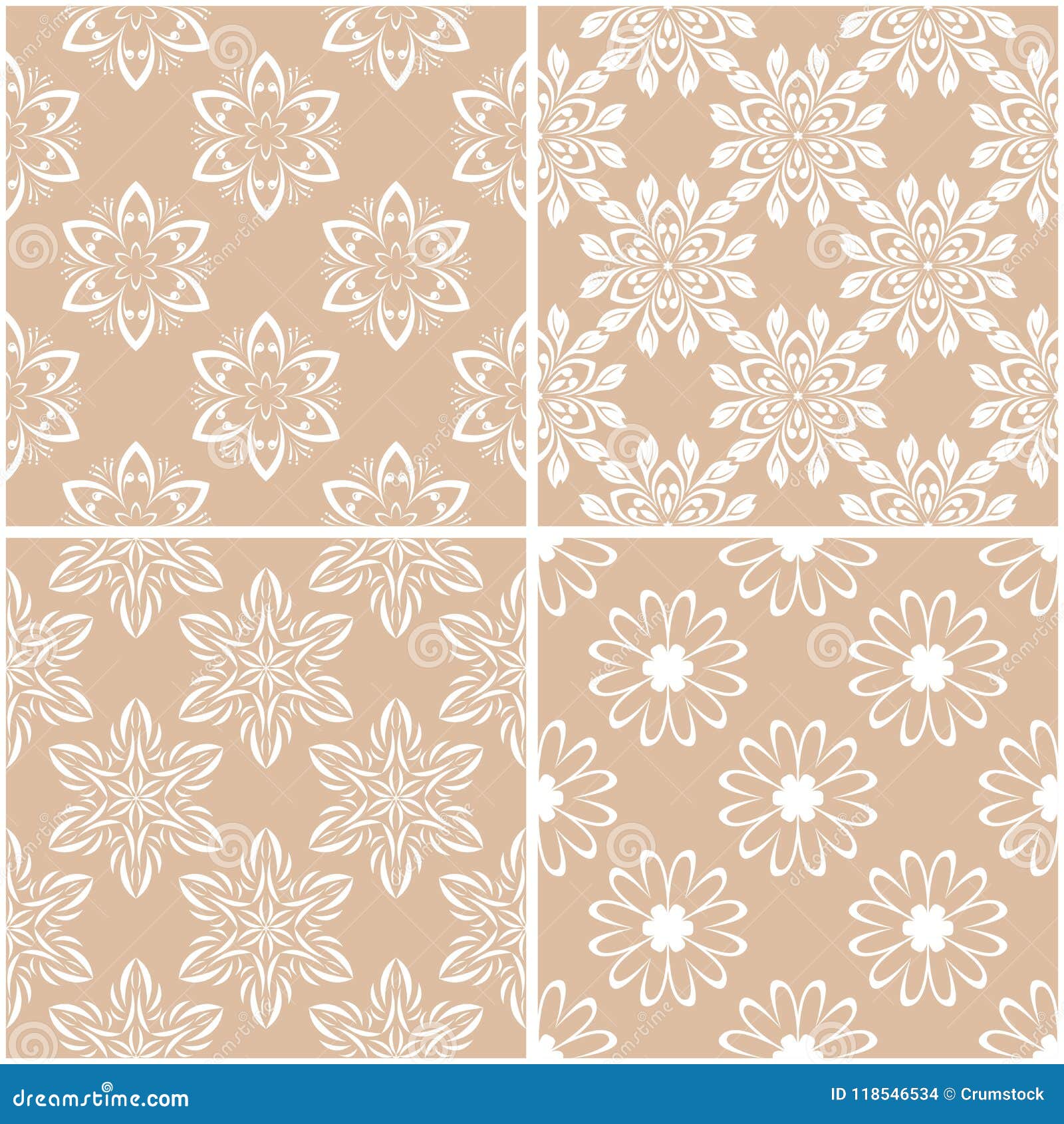 Floral Patterns. Set of Beige and White Seamless Backgrounds Stock ...