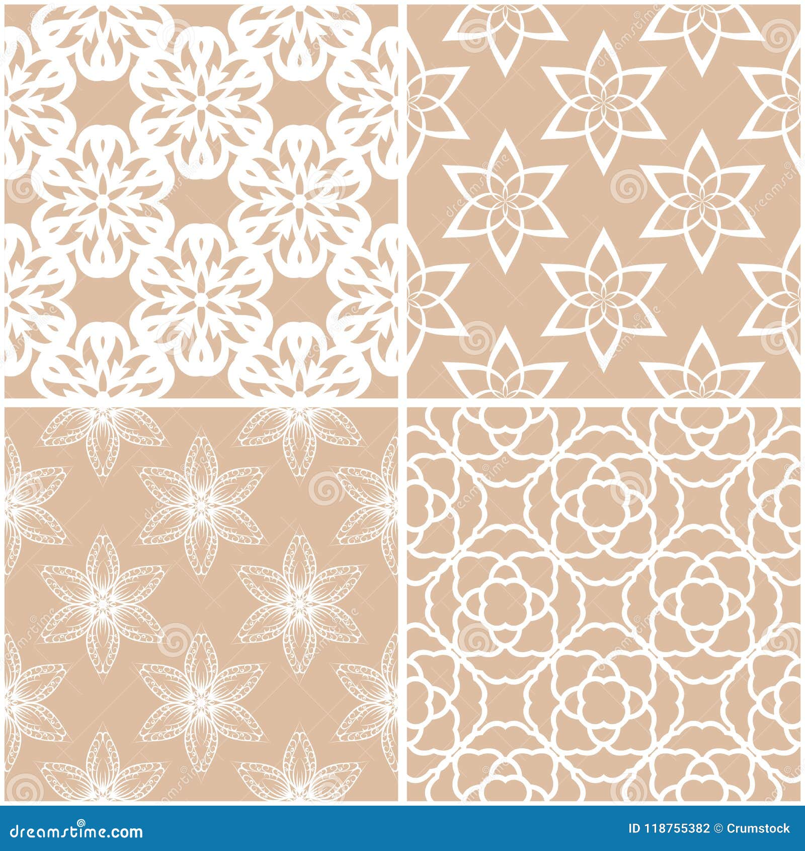 Floral Patterns. Set of Beige and White Seamless Backgrounds Stock ...