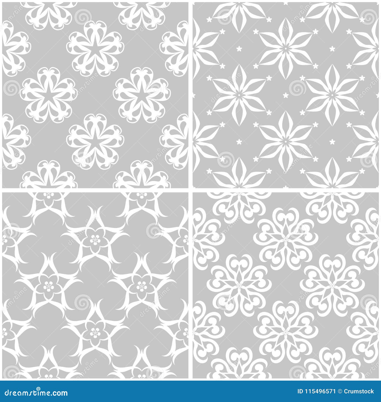 Floral Patterns. Set of Gray and White Seamless Backgrounds Stock ...